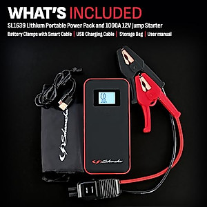 Schumacher Electric Lithium Jump Starter and Portable Power Pack, SL1639, 1000 Amps, 12 Volt, 2.4 Amp USB Port, for Motorcycle, Car, Truck, and Boat Batteries, Digital Display