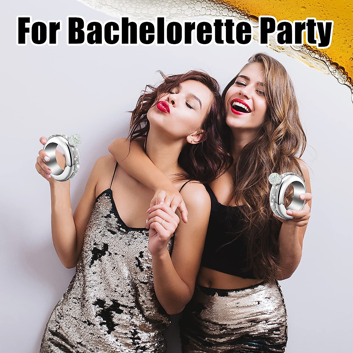 Yaomiao 2 Pcs Hidden Bottles for Women Creative Bangle Bracelet Bottle 3.5 oz 6 oz Rhinestone Water Bottle Diamond Bottles 304 Stainless Steel Hip Bottle Funnel Set for Girls Men (Silver)