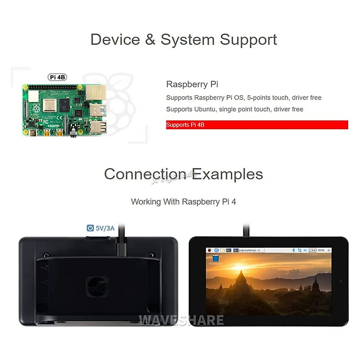 for Raspberry Pi 7inch Capacitive 800×480 Touch Display Screen with Protection Case 5MP Front Camera and DSI Interface for Raspberry Pi 4 Model B @XYGStudy (7inch DSI LCD (with cam and case))