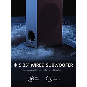 MEREDO Sound bar with Subwoofer 180W Detachable 2 in 1 Sound Bars for TV 2.1CH Treble & Bass Adjust 5 EQ Modes ARC/Optical/AUX/Bluetooth 12L Deep Bass for Home Theater Wall Mount-37 Inch