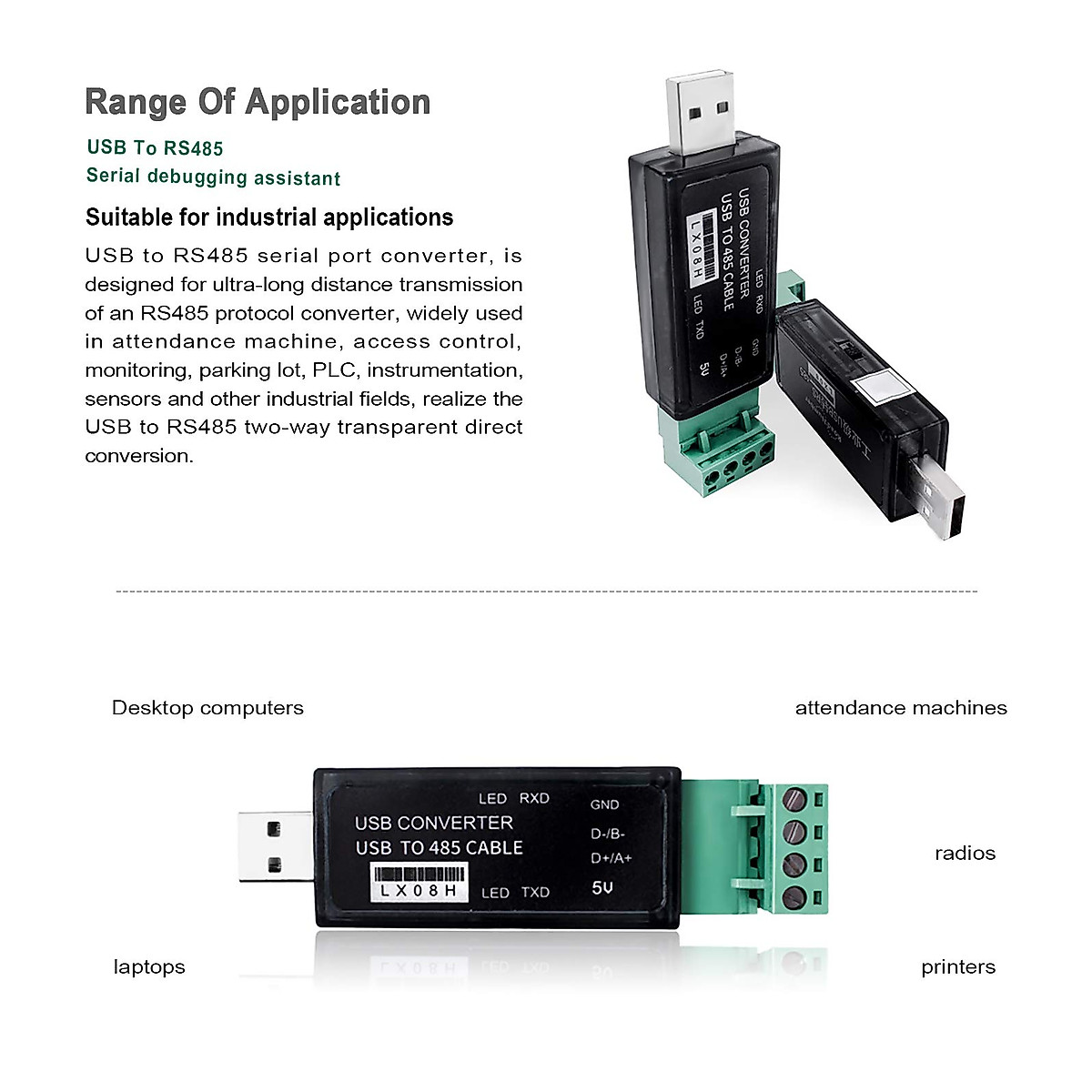 KEBZT LX08H USB to RS485 485 to USB Converter Serial Port Debugging Assistant Support LINUX WIN7/10