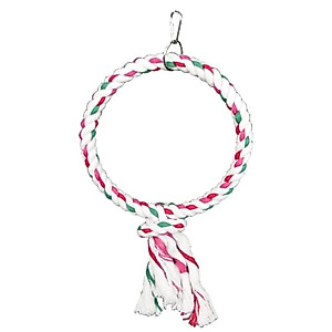 Bird Toys Metal Cotton Rope Swing Bird Toys Circle Ring Parrot Perch Swings Toys Balanced Ring Shape Parrot Cage Toys Bird Hanging Swing Ladder Chewing Toys(Color Randomly) (Large)