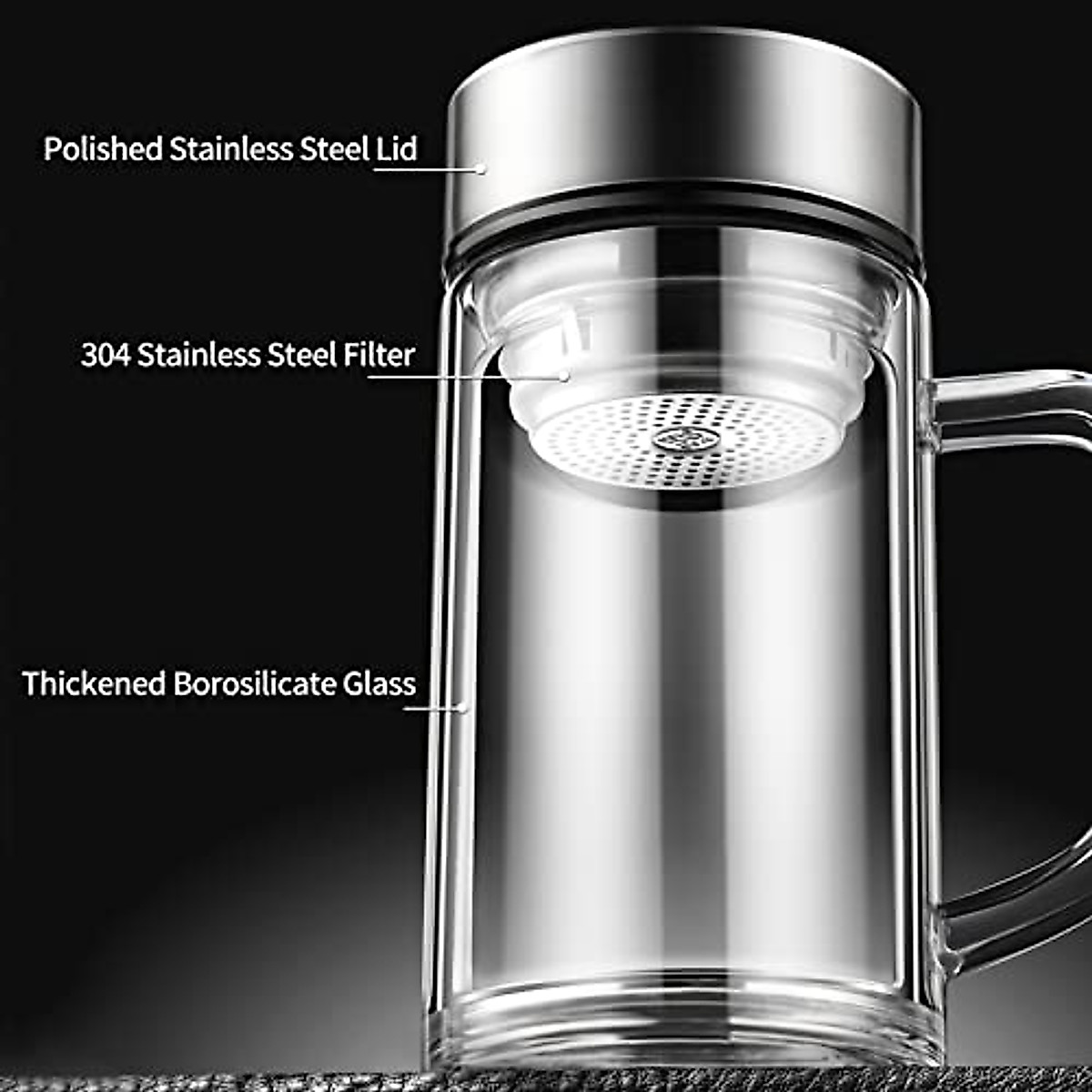 OverTwice Office Glass Infuser Bottle Tea Tumbler Cup Double Wall Borosilicate Travel Mug Portable Tea Maker with Strainer For Loose Tea,Flower Herbal,Tea Bags 13 OZ/380ML 11