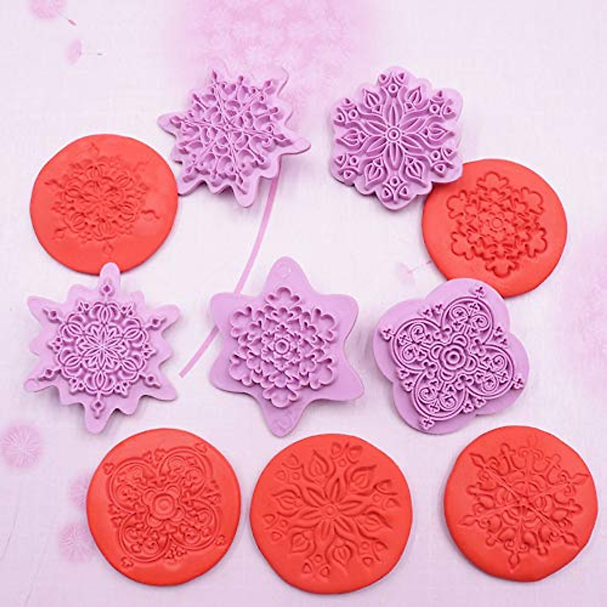 BYBYCD Mandala Lace Pattern Embossing Die Plastic Stamp Cutter Flower Pattern Molds Cookie Polymer Clay Sculpture Texture Fondant Stamp 5pcs/set