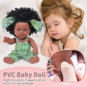 TUSALMO 12 inch Lifelike Silicone Vinyl Newborn Baby Dolls, African American Baby Black Dolls, give for Kids and Girl Holiday Birthday Gift, African Black Dolls, Reborn Doll