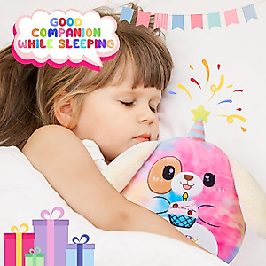 PLAYNICS Large Birthday Happy Dog Plush Pillow Stuffed Animal Toy,14.5" Big Size Cute Soft Toys Fat Kawaii Cuddle Huggable Plushie,Gift for Kids