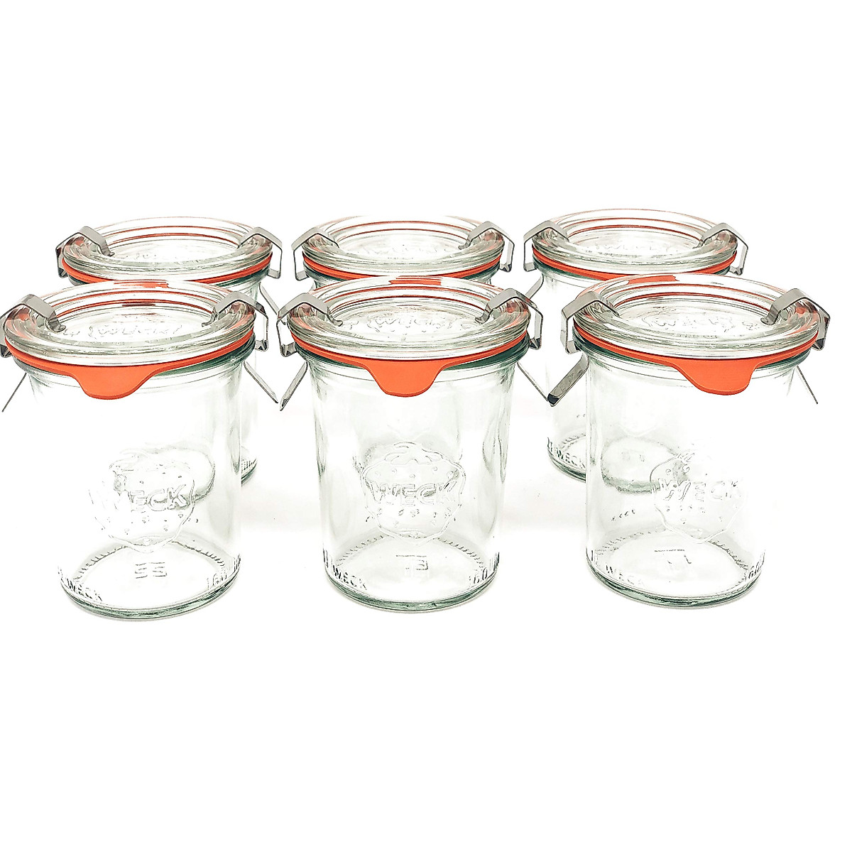 Weck 760 Mold Jar 6 Pack – Eco-Friendly Jars with Lids – 5.4oz Glass Jars – Airtight Glass Containers with Clamp Seals – Transparent Glass Jars