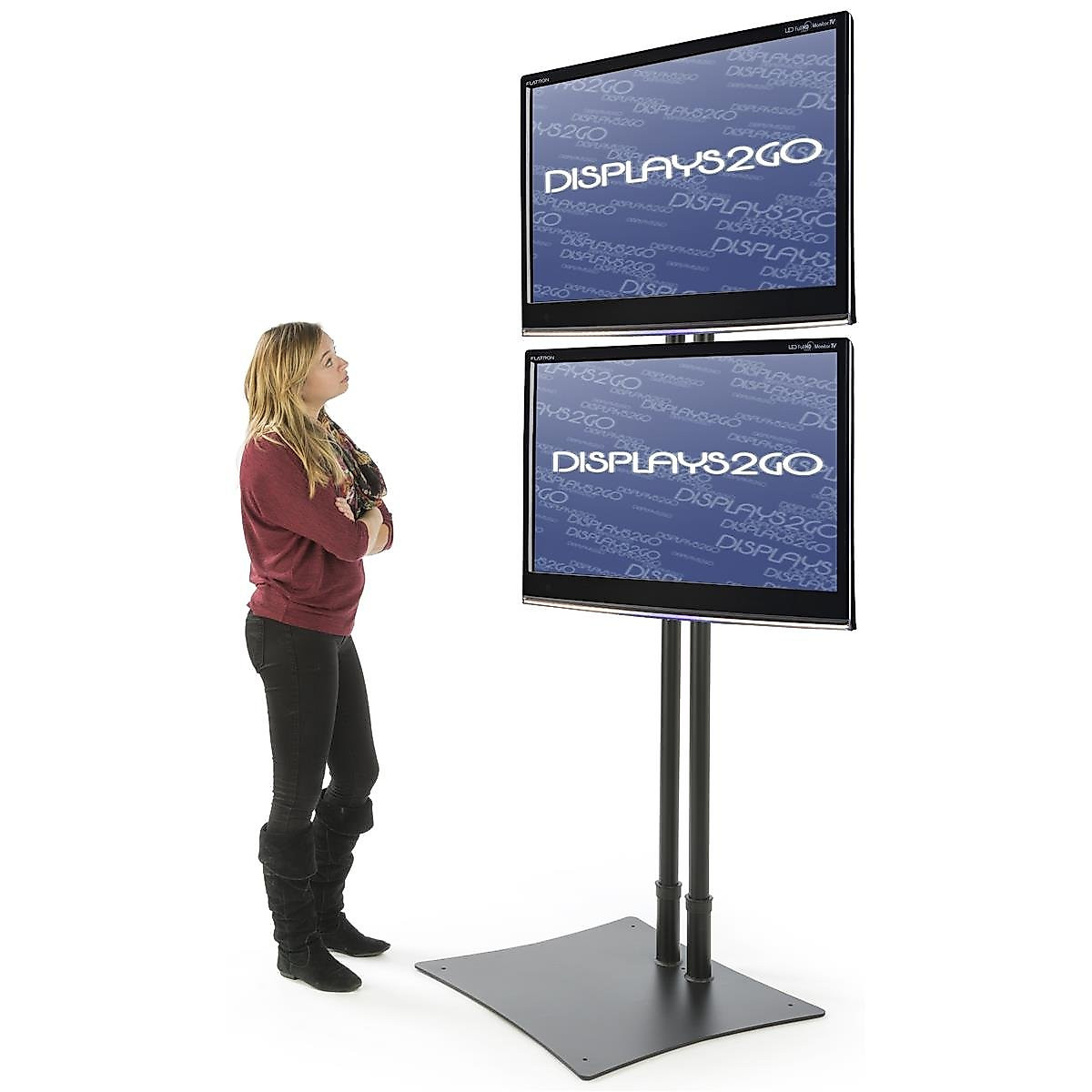 Displays2go DSTAND2BK Heavy Duty TV Stand for Dual HDTV Mounts, 32-70 Inch, Stationary