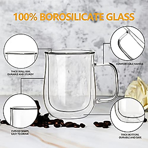 Comfome Double Wall Glass Coffee Mugs 12 oz, Clear Glass Coffee Mugs Set of 4,Double Insulated Glass Coffee Mug,Glass Mugs for Hot Beverages