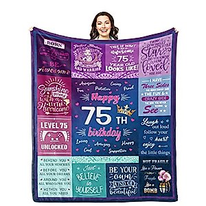 Solzien 75th Birthday Gifts for Women Blankets 60"x50", 75th Birthday Decorations for Women, Best Gifts for 75 Year Old Female Unique, Happy Birthday Decorations Sign, Gift Ideas for 75th Birthday