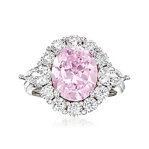Ross-Simons 4.00 Carat Simulated Pink Sapphire and 2.00 ct. t.w. CZ Ring in Sterling Silver. Size 6