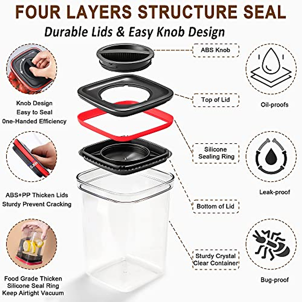 Kanuusiz Airtight Food Storage Containers Set -12 pack, BPA-Free Crystal Clear Kitchen Pantry Organization and Storage Containers with Durable Lids for Pasta, Snacks, Cereal, Flour, Sugar Storage