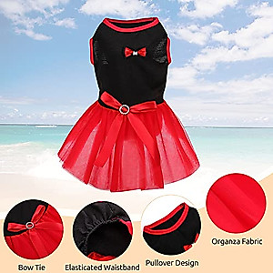Phiyolin Dog Dress, Pet Princess Dress Red Organza Puppy Dress with Cute Bow, Pet Dress with Diamond Dog Skirt for Small to Medium Dogs(M,Red)