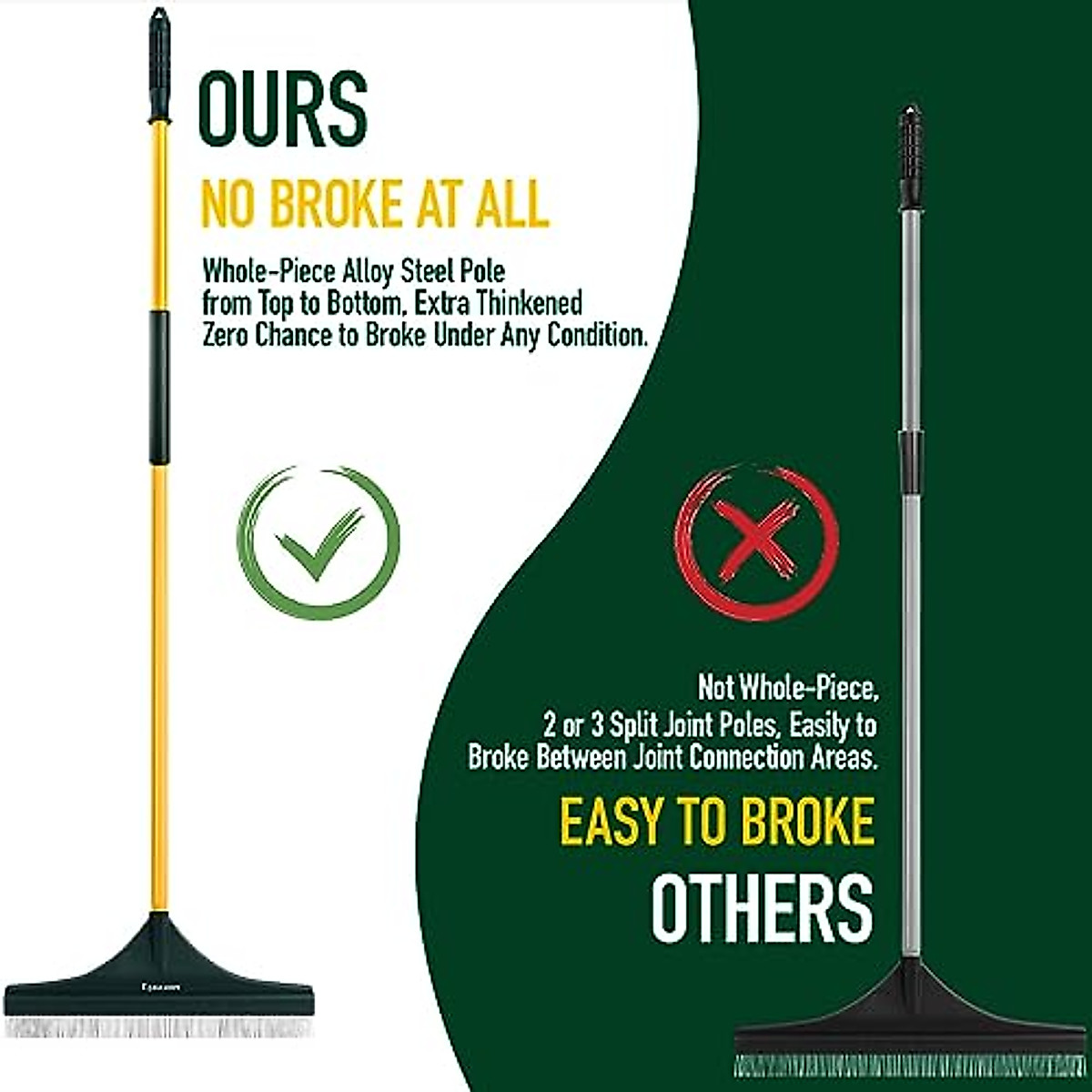 Bulunow Artificial Turf Rake, 55" Long Whole-Piece Pole No Broke Design - Garden Hand Broom Rake for Easy Quick Remove Leaves, Debris, Shrubs, Pet Hairs.. from Turf, Lawn, Synthetic Grass, Carpet