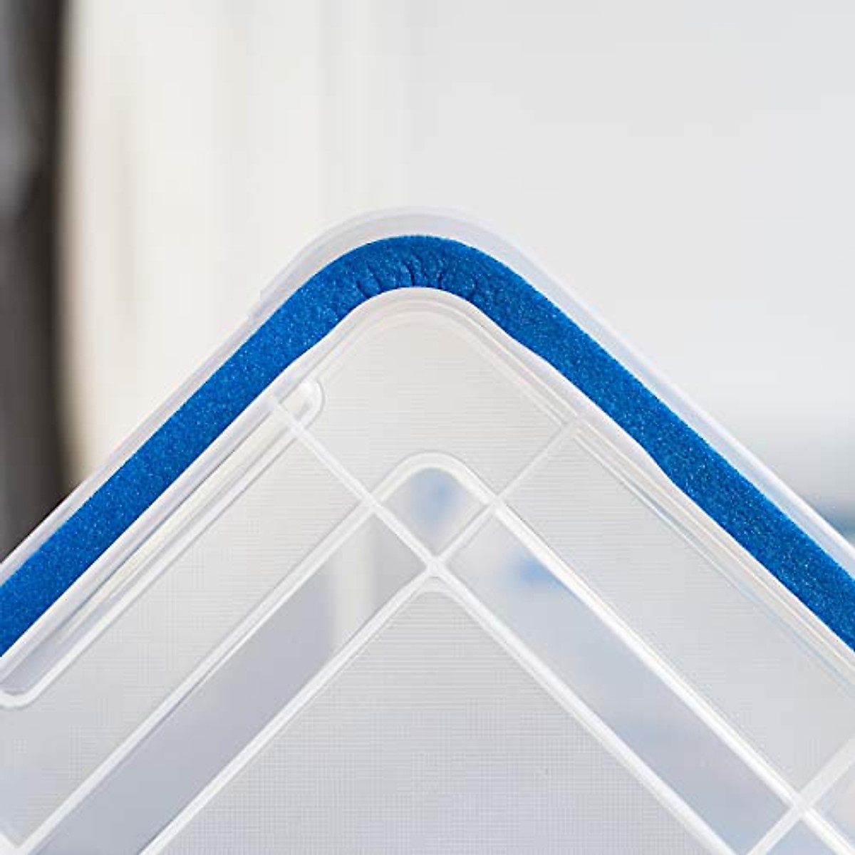 IRIS USA 60 Quart WEATHERPRO Plastic Storage Box with Durable Lid and Seal and Secure Latching, Clear With Blue Buckles, Weathertight, 3 Pack