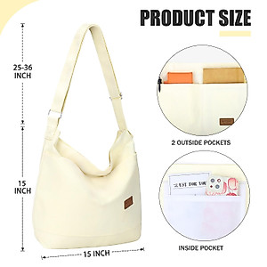 Durable Canvas Tote Bag with External Pocket Design, Stylish Appearance, Adjustable Shoulder Strap (Beige)