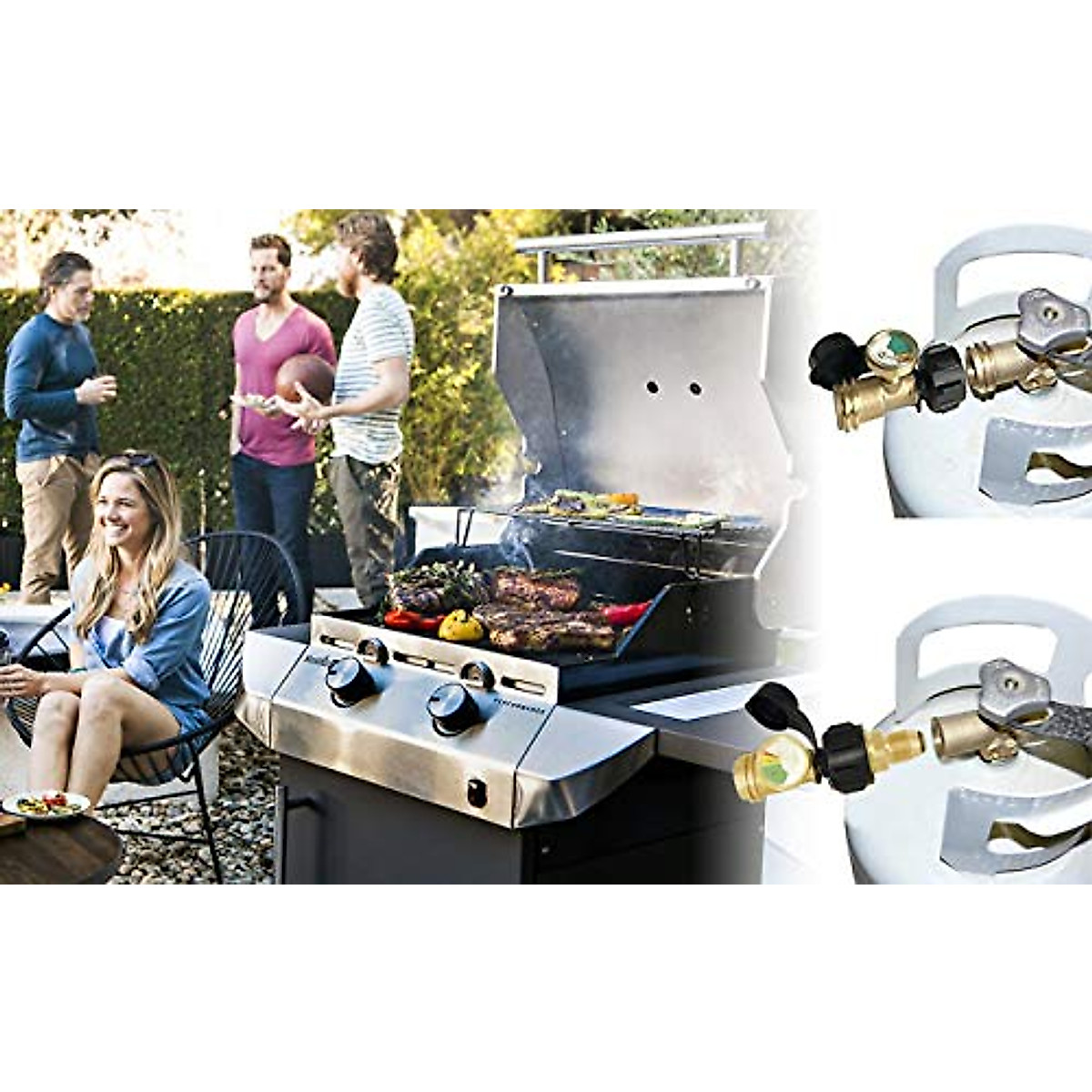 MCAMPAS Propane Gauge Adapter with QCC1/ Type1 and 100lbs Tank POL Regulator Adaptor Pack Kit, Level Indicator Leak Detector Pressure Meter for RV Camper, Cylinder, BBQ Gas Grill, Heater.Fire Pit