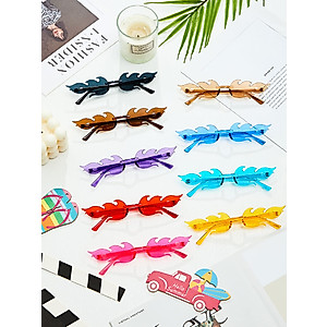 Dunzy 12 Pairs Fire Shaped Sunglasses Rimless Flame Glasses Wave Fire Y2K Glasses Frameless Eyewear(Stylish Colors)