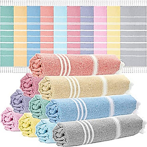 Preboun 20 Pack Turkish Beach Towels, Cotton Turkish Bath Towels Beach Towels Lightweight Quick Dry Turkish Hand Towels Multi Color Turkish Towel for Face, Hair, Gym, Yoga, Tea, Kitchen 16 x 40 Inch