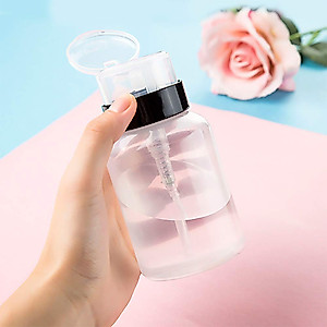Hedume 16 Pack Push Down Empty Lockable Pump Dispenser Bottle, 6.8oz Professional Push Down Liquid Pumping Empty Bottle Dispenser for Nail Polish and Makeup Remover