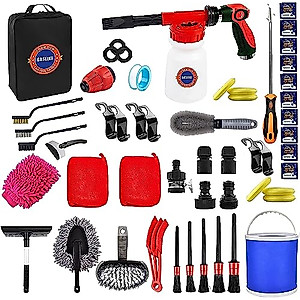52Pcs Car Wash Cleaning Kit with Foam Gun, Car Detailing Brushes & Microfiber Wash Mitts for Car Cleaning Supplies, Adjustable Hose Wash Sprayer and Complete Interior Exterior Car Detailing Set