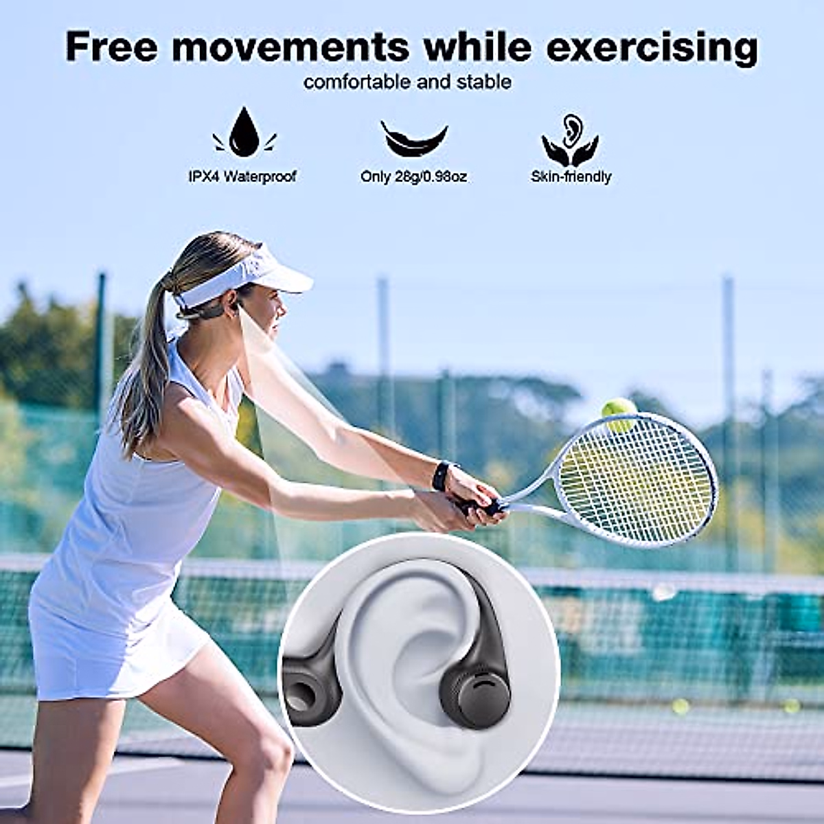 CelsusSound Bone Conduction Headphones with Noise-Canceling MIC, Bluetooth Waterproof Sport Headphones, Open Ear Stereo Headphones up to 8H Playtime, Wireless Headset for Running, Grey