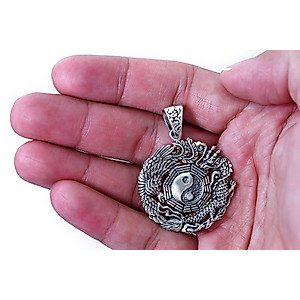 925 Sterling Silver Yin Yang Chinese Dragon Big Bird Mystic Jewelry Pendant