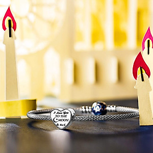 Charm Fit Pandora Charms Bracelet "I Love You to the Moon and Back" Love Heart Charms Christmas Birthday Gift (Love You to The Moon and Back)