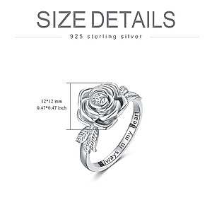 Rose Flower Cremation Urn Ring Holds Loved Ones Ashes 925 Sterling Silver Always in My Heart Cremation Keepsake Ring Memorial Jewelry Gift for Women (7)