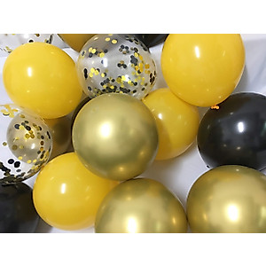 Bamonos Black Yellow Gold Balloons - Bee day Party Balloons for Baby Shower Birthday Gender Reveal Graduation Decorations 12inch 60packs