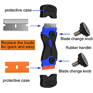 Razor Blade Scraper, 2-in-1 Scraper Tool with 10Pcs Plastic Blades and 10Pcs Metal Blades, Multi-Purpose Cleaning Razor Scraper for Decals, Stickers, Labels, Caulk, Adhesive, Paint Removal