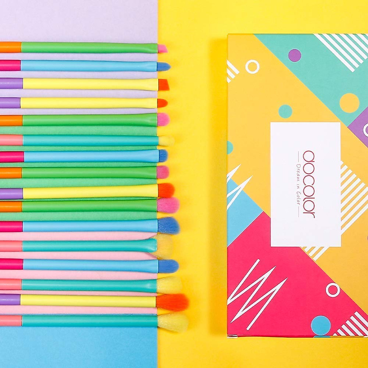 Docolor Colorful 15Piece Makeup Makeup Brush Set + 16Pcs Colorful Eyeshadow Brush Set Premium Kabuki Foundation Blending Face Powder Synthetic Makeup Brushes Set