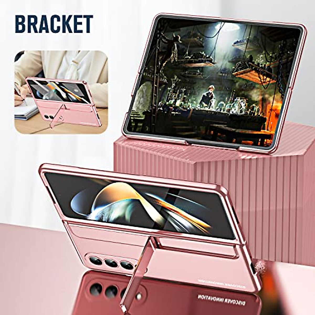 EAXER for Samsung Galaxy Z Fold 4 Case, Full Coverage Protection, Built in Screen Protector Pen Holder Stand Shockproof Rugged Case Cover (Pink)