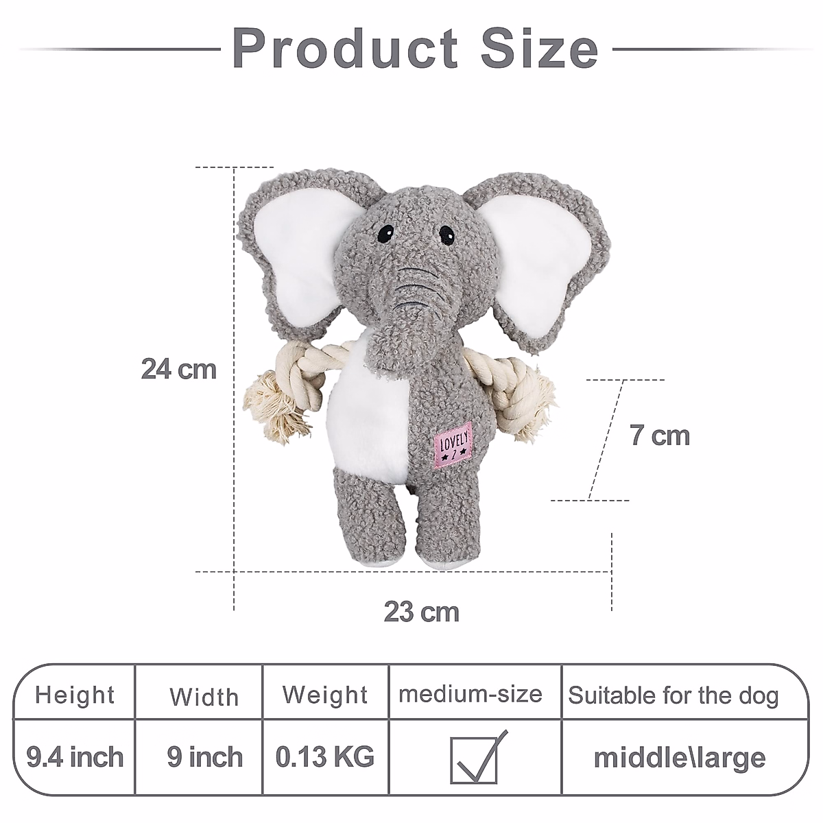 PAZ'S GIFT Dog Toys Cute Plush Elephant and pet Interaction Pulling, Soothing, Companionship, Sturdy Indoor Puppy Toys, Dog Squeaky Toys, Puppy, or Small, Medium Dog Teething or chew Toys