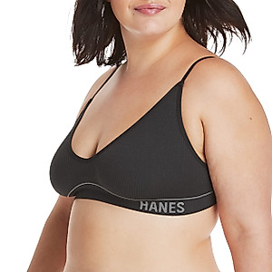 Hanes Women's Originals Seamless Triangle Bralette, Soft Ribbed Bra, ComfortFlex Fit, Black, Large