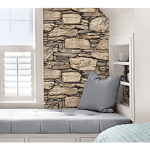 NuWallpaper NU2065 Hadrian Stone Wall Peel & Stick Wallpaper, Brown