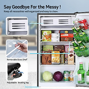 Frestec 3.1 Cu.Ft Mini Fridge for Bedroom, Mini Refrigerator with freezer, Dorm Fridge with Freezer, Reversible Door Perfect for Room and Office, Adjustable Temperature(without Handle, Black)