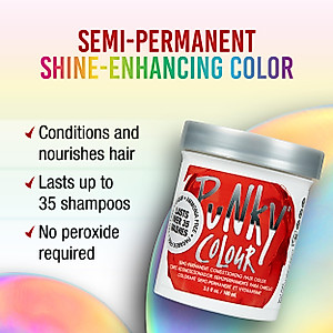 Punky Fire Semi Permanent Conditioning Hair Color, Non-Damaging Hair Dye, Vegan, PPD and Paraben Free, Transforms to Vibrant Hair Color, Easy To Use and Apply Hair Tint, lasts up to 25 washes, 3.5oz