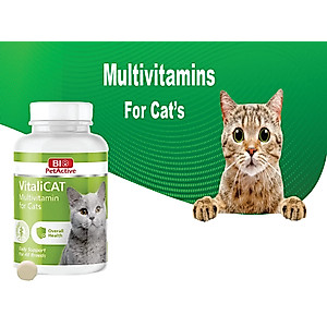 VitaliCAT Multivitamin for Cats, Skin and Coat Supplement, Cat Prenatal Health Supplies, Vitamin A + E + B9 + B5 + H + Biotin + Amino Acids for Cats, 150 Chewable Tablets