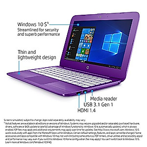 HP Stream (11-ah120nr) 11.6 Inch Laptop with Intel Celeron N4000 Processor, 4GB RAM, 32 GB eMMC Storage, Office 365 Personal 1-Year Included, Windows 10 (Infinity Purple)