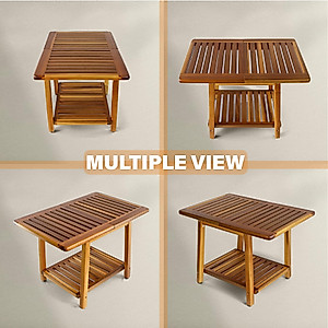 ENKEZI Acacia 24 Inches Outdoor Side Table, 2-Tier Sturdy Patio, End Table Weather Resistant, Strong Stability Side Table for Patio, Pool, Porch, Teak Finish (Acacia Brown)