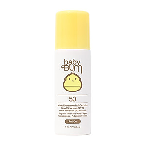 Baby Bum Mineral SPF 50 Roll-On Sunscreen | Vegan and Hawaii 104 Act Compliant (Octinoxate & Oxybenzone Free) Broad Spectrum Moisturizing UVA/UVB Easy Roller Ball Sunscreen Lotion
