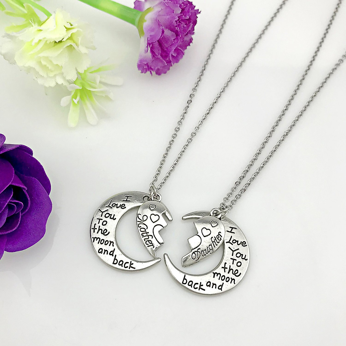 YOUFENG Gifts for Mom I Love You to the Moon and Back Mother Daughter Necklaces Pendant 2pc set Mothers Day Gifts (Mom daughter necklace set)
