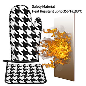 Houndstooth Black Print Oven Mitts and Pot Holders Sets,Non-Slip Heat Resistant Oven Mitts for Home Cooking, Baking,BBQ,Grilling,Holders for Kitchen