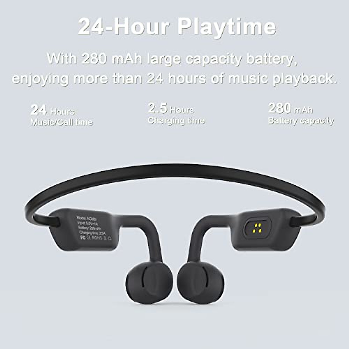 RR SPORTS Open-Ear Air Conduction Headphones, Wireless Earphones Bluetooth 5.2 with 24 Hours Playtime, Sweat Resistant Sport Headset with Built-in Mic for Running, Cycling, Driving (Black-No TF Card)