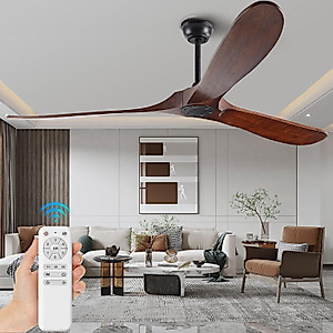 FISHMIX Large 72" Ceiling Fans without Lights, Solid Wood Ceiling Fan No Light with Remote Control Smart Indoor Outdoor Ceiling Fans for Patios, Living Room, Bedroom, Farmhouse Deep Walnut