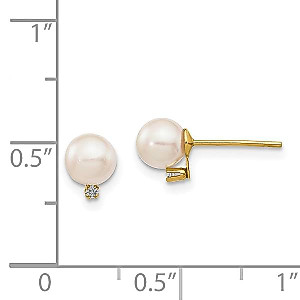 14K Yellow Gold 5mm White Round Saltwater Akoya Cultured Pearl Diamond Stud Earrings
