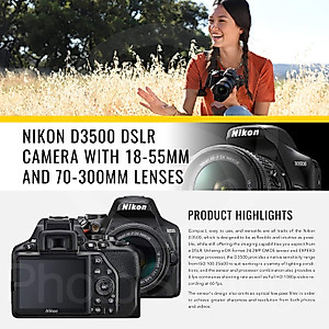 Nikon D3500 DSLR Camera with 18-55mm and 70-300mm Lenses + 32GB Card, Tripod, Flash, and Bundle