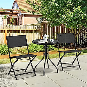 Yaheetech 3 Piece Patio Bistro Set, Outdoor Bistro Set w/2 Folding Chairs, Tempered Glass Table Top, Garden Backyard Dining Table Set All Weather Resistant Outdoor Furniture Set, Black