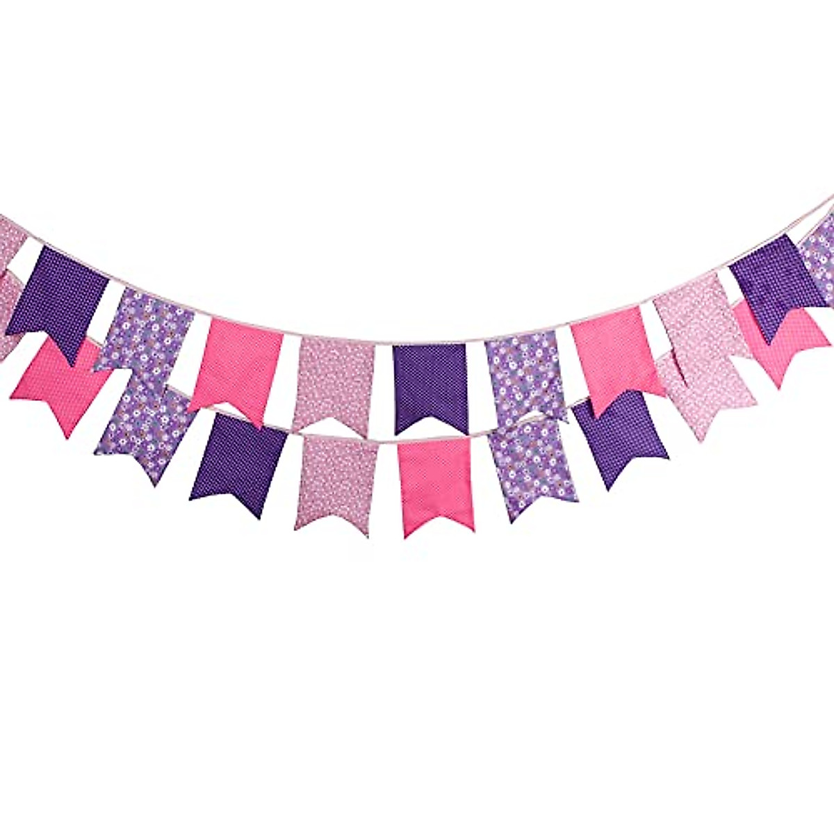 12pcs Pennant Banners, Swallowtail Bunting Flag Pink purple cotton fishtail Triangle Flags, Garland for Home Festivals Nursery Outdoor Hanging Decoration.